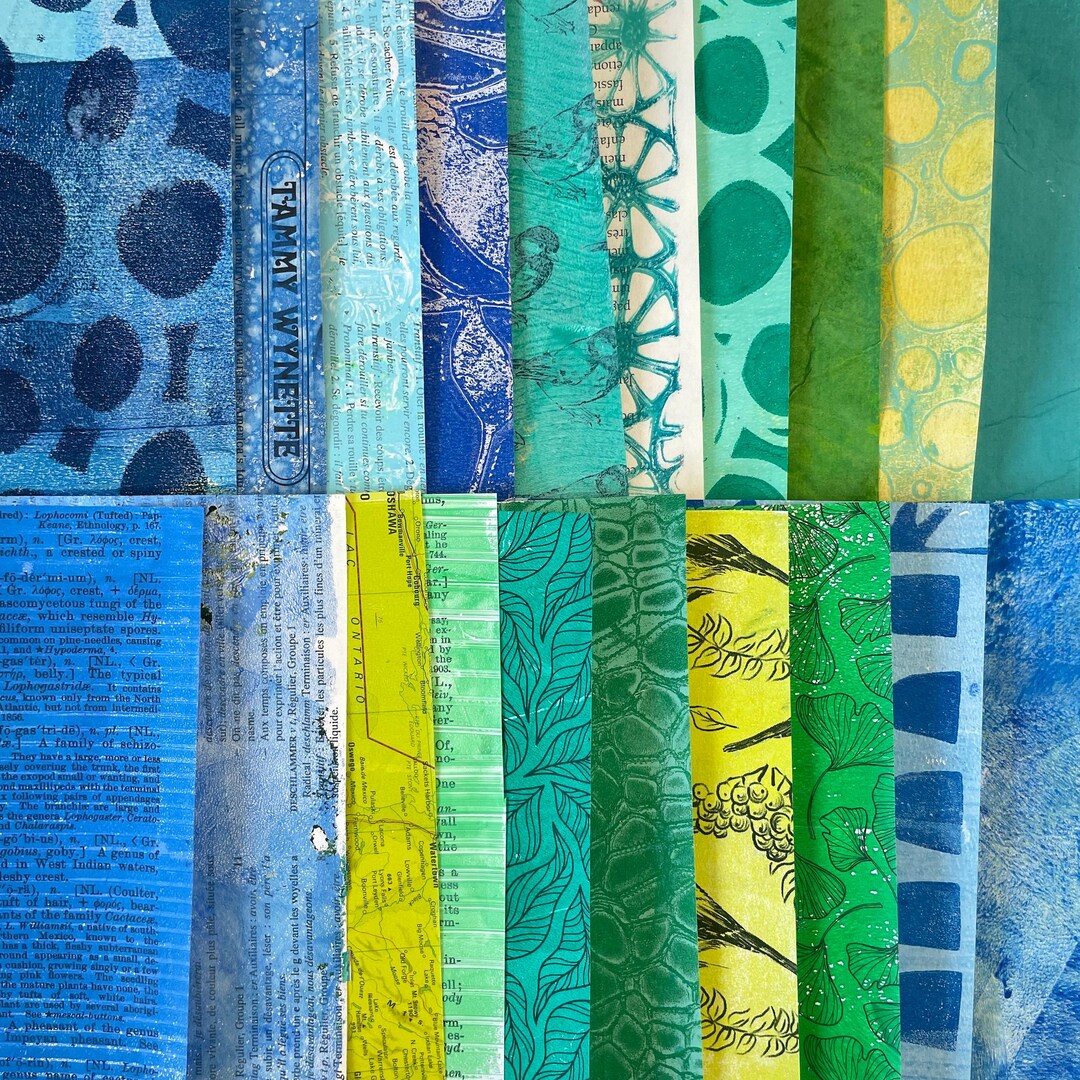 Cool Colors Hand Painted Collage Paper, Junk Jounral Papers, Art ...