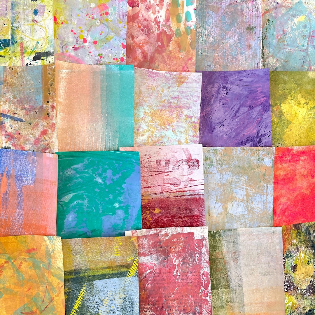 20 Hand Painted Collage Paper, Distressed Paper Gelli Print, Hand ...