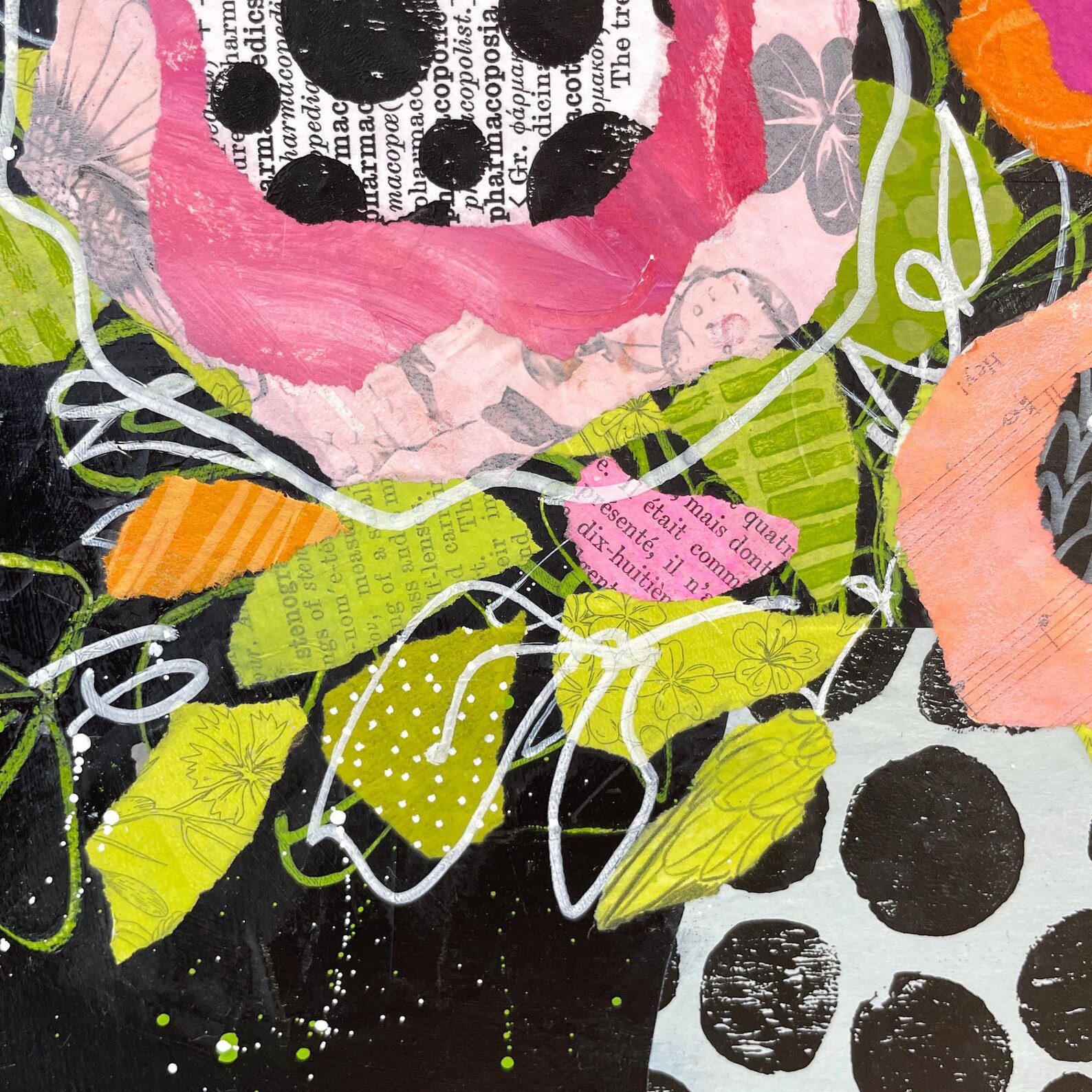 Original Mixed Media Floral Painting, Bold Floral Collage, Original ...