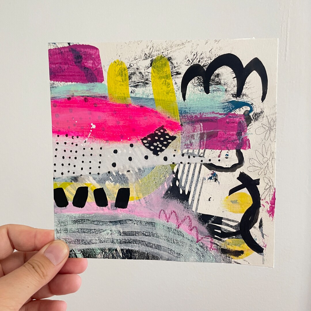 Mixed Media Collage Art, Abstract Art on Paper, Original Painting Small ...