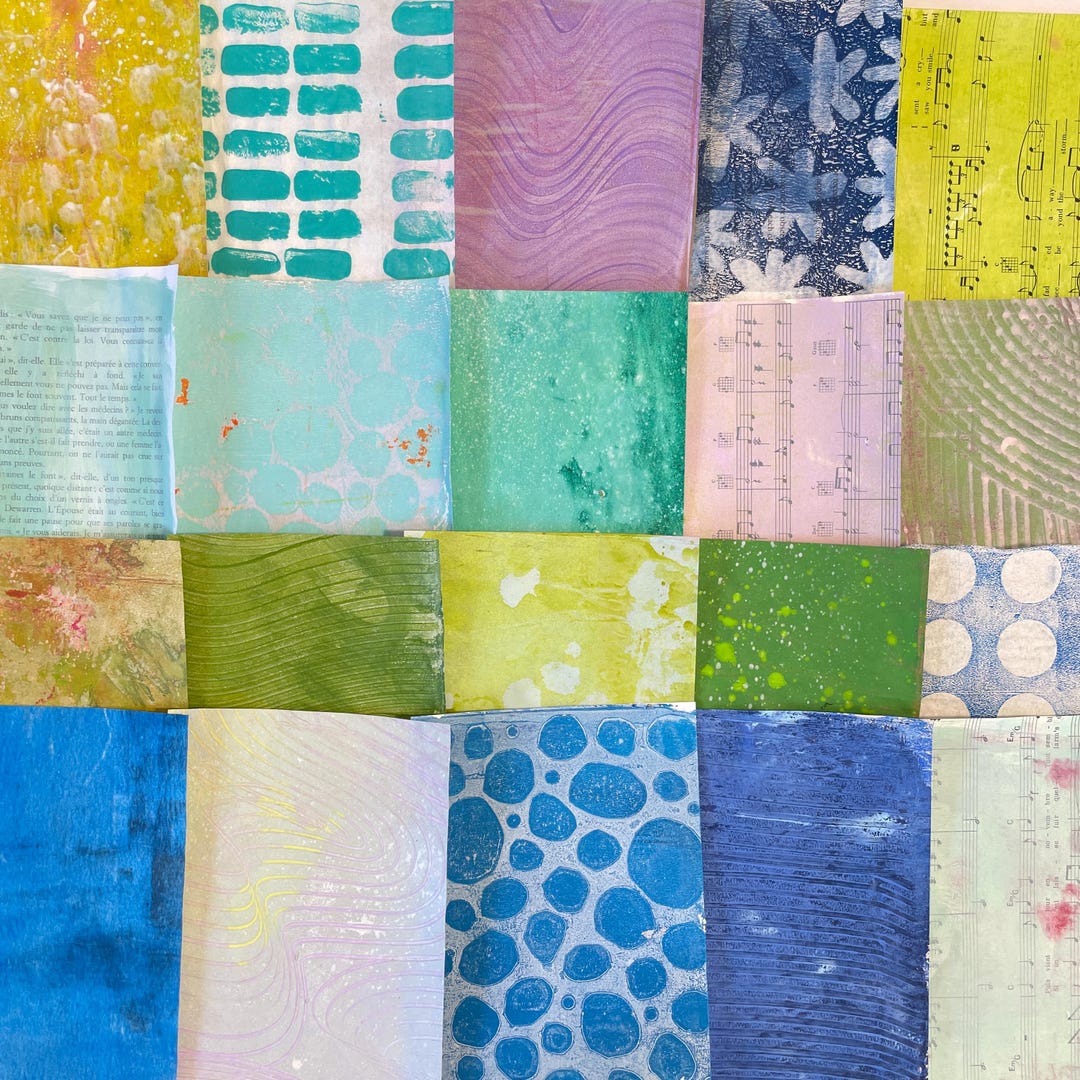 Cool Colors Hand Painted Collage Paper, Junk Jounral Papers, Art ...