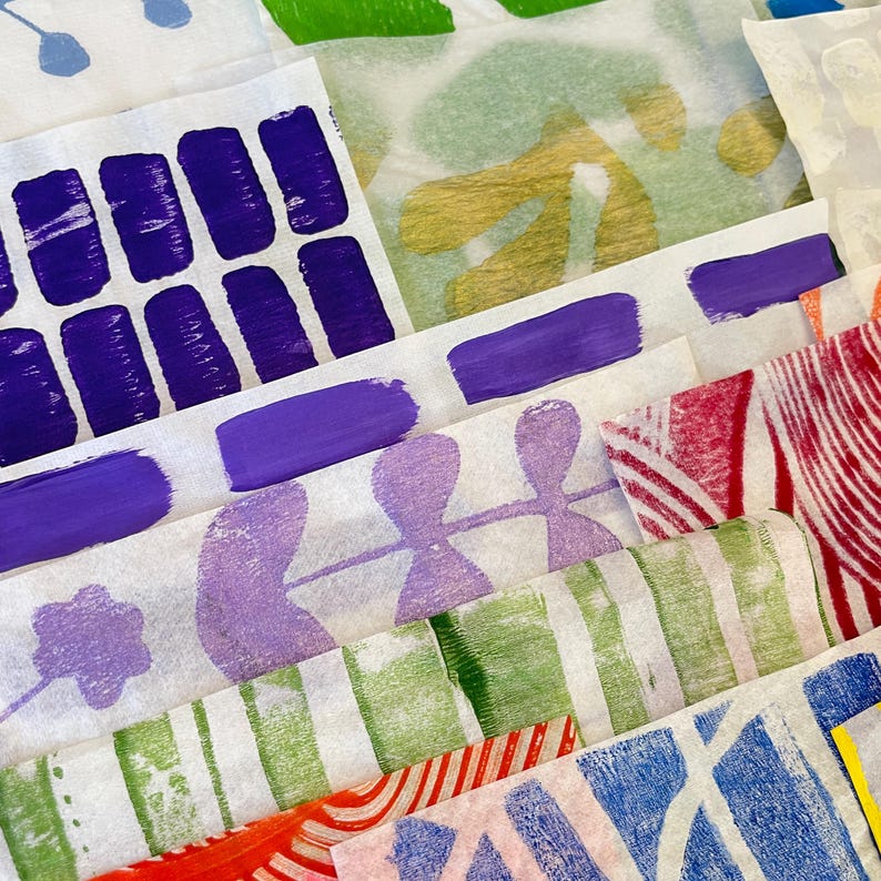 Translucent Collage Papers, Gelli Prints, Colorful Papers, Hand Painted ...