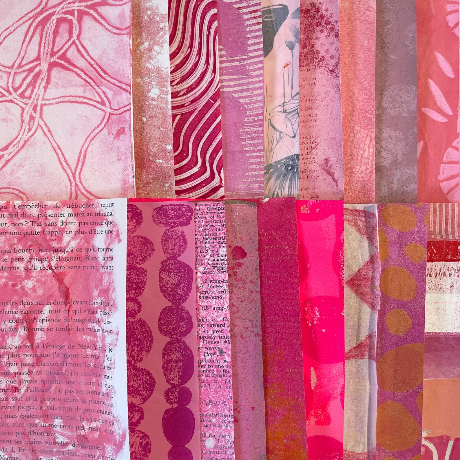 Pink Collage Paper Pack, Hand Painted Fodder, Pink Gelli Print, Mixed ...