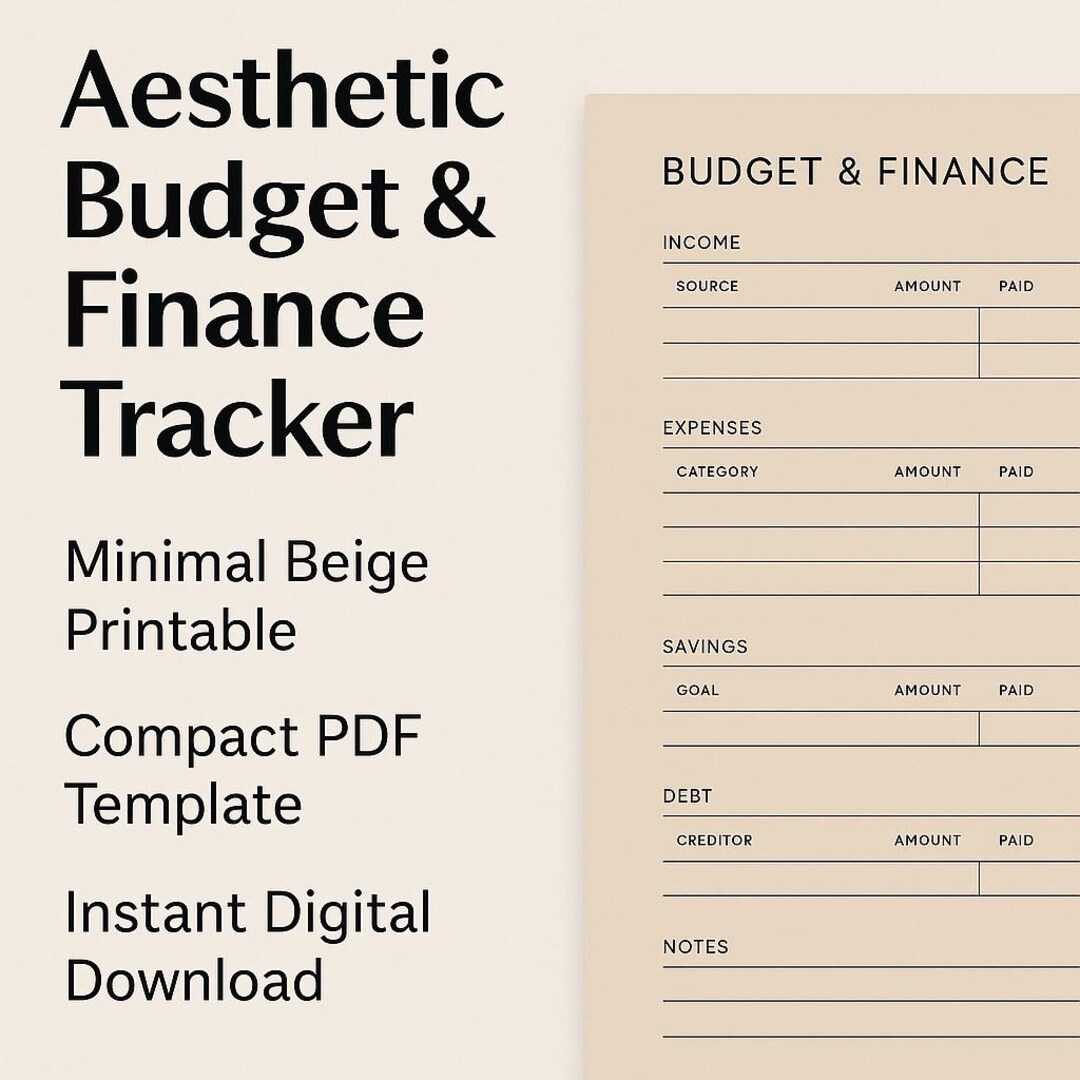 Aesthetic Budget & Finance Tracker | Minimal Beige Printable | Compact ...