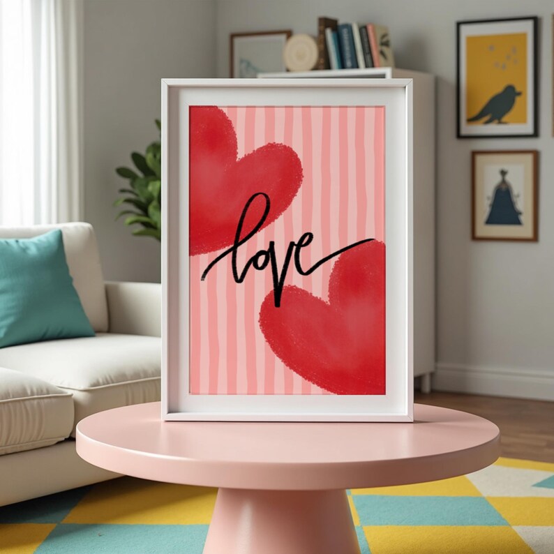 Love Heart Wall Art Printable Valentine Romantic Pink Red Modern ...