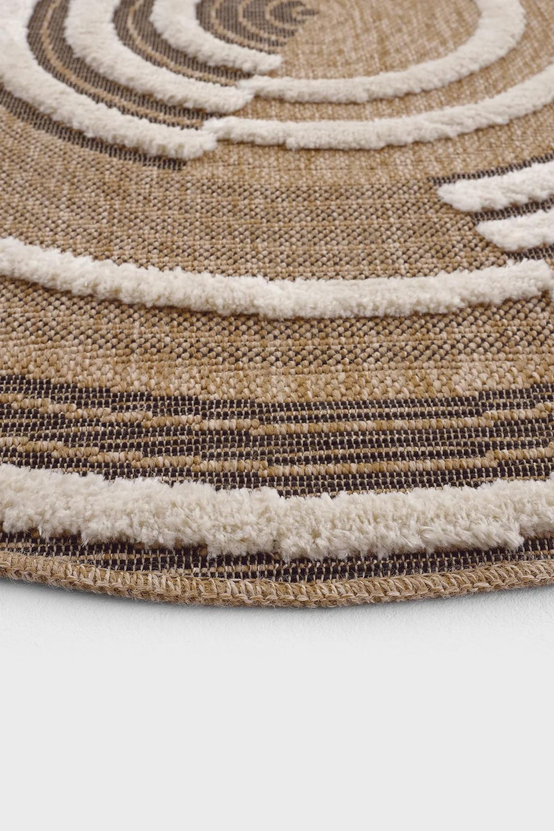 Round Straw Textured Rug – Black Beige Boho Area Carpet - Etsy