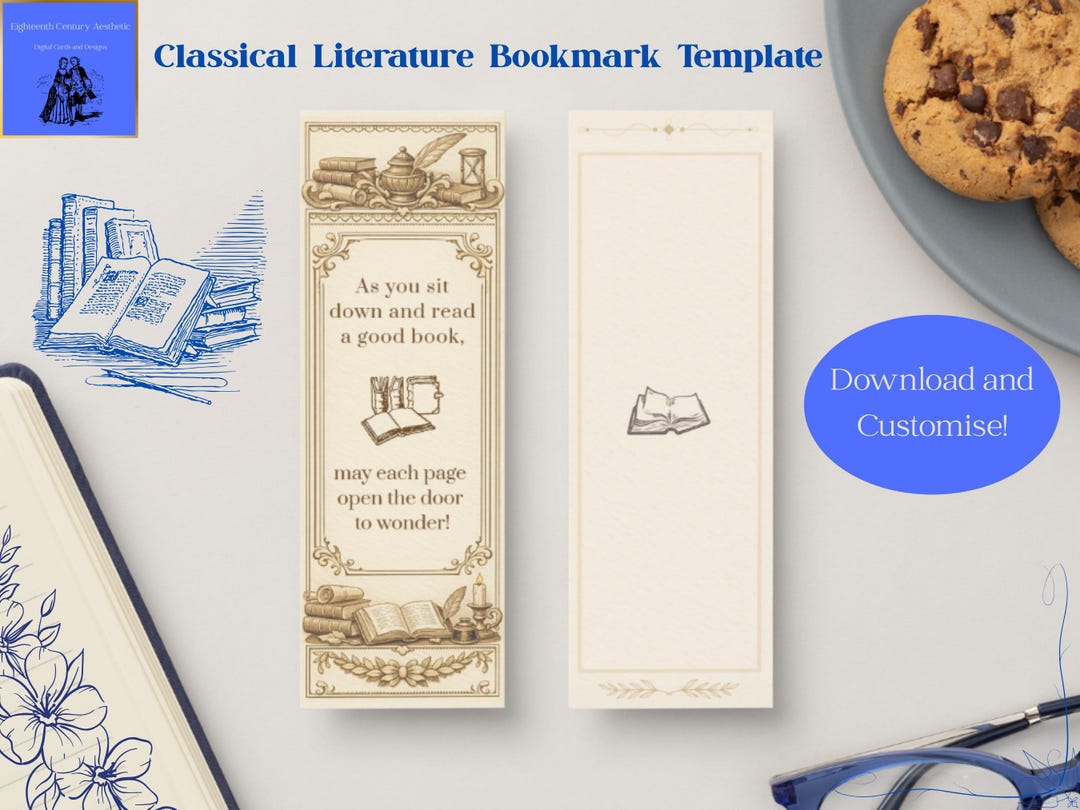 Classical Literature Inspired Bookmark Template, Customisable Elegant ...