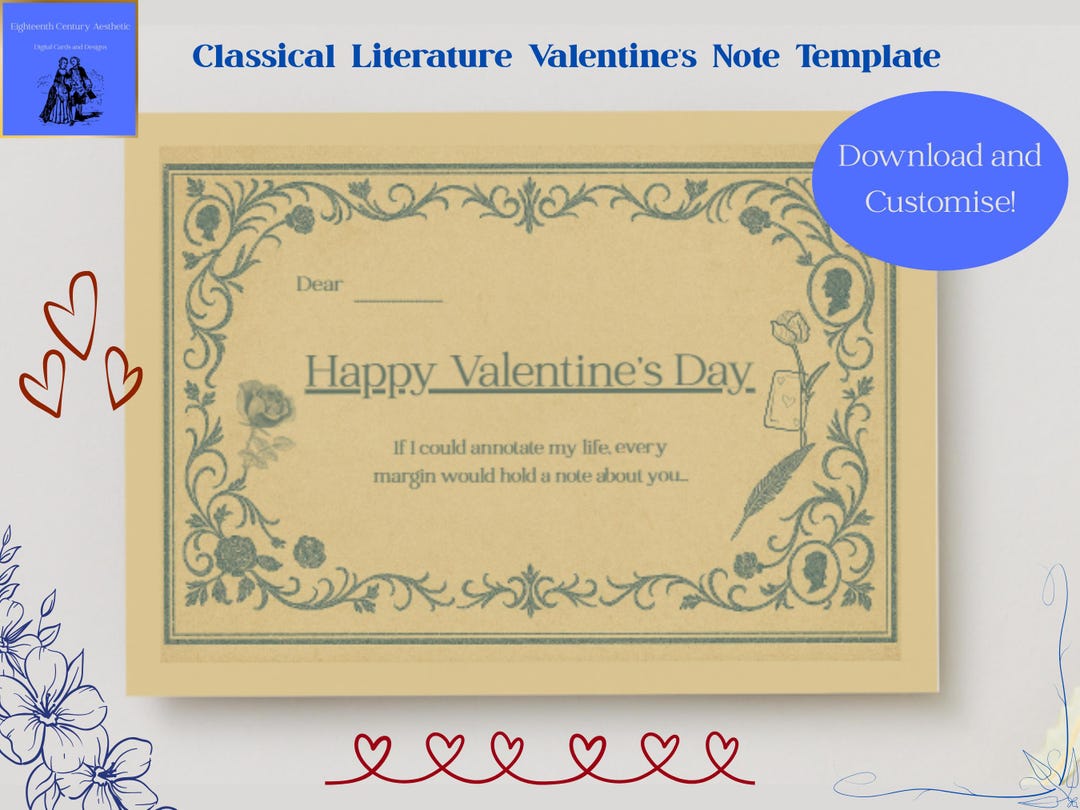 Plantilla de nota de San Valentín de estilo regencia, elegante tarjeta ...