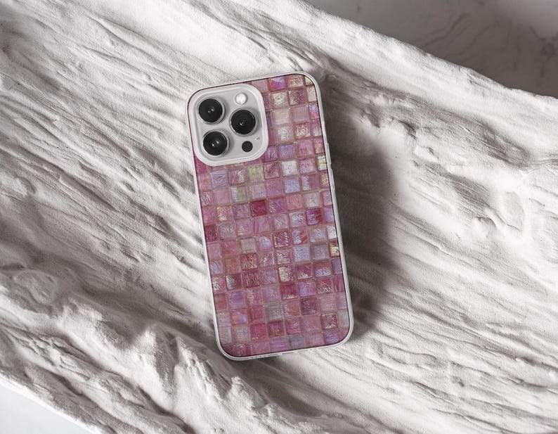 Pink Mosaic Aesthetic Tile Pattern Minimal Phone Case for iPhone 17 16 ...