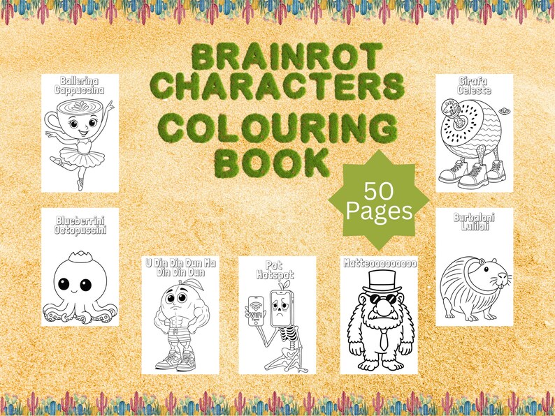 Italian Brainrot Characters Coloring Book | 50 Easy Coloring Pages | A4 ...