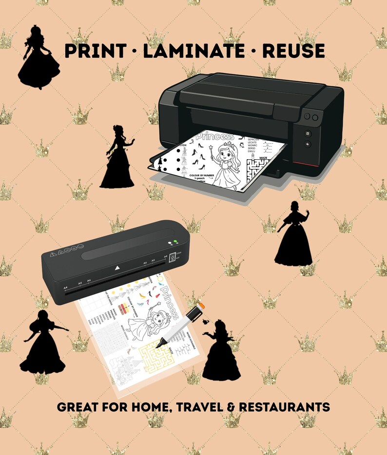 Princess Activity Placemat for Kids Printable, Games, Coloring, Maze ...