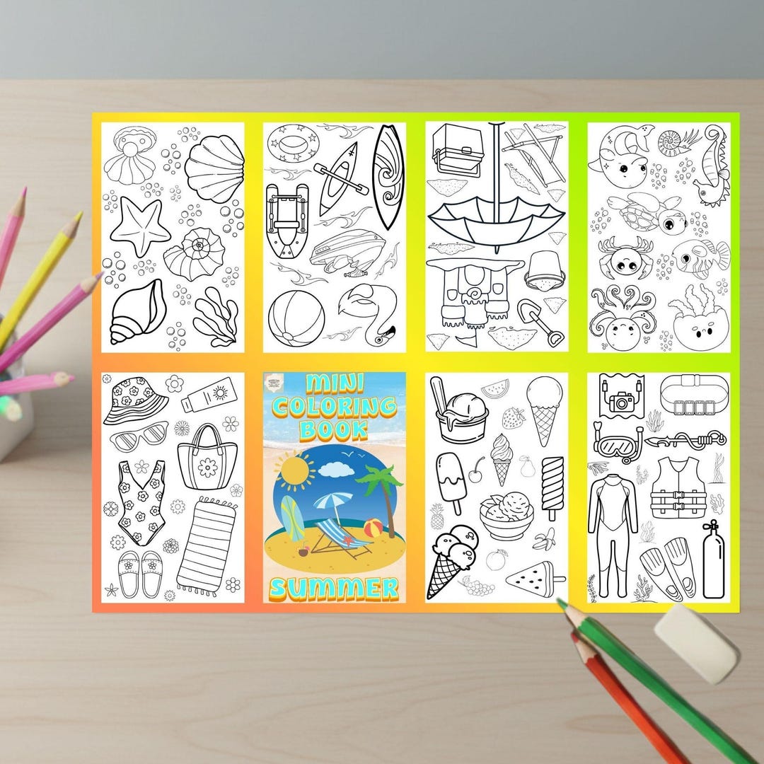 Summer Coloring Mini Book for Kids | Printable Foldable A4 | Instant ...