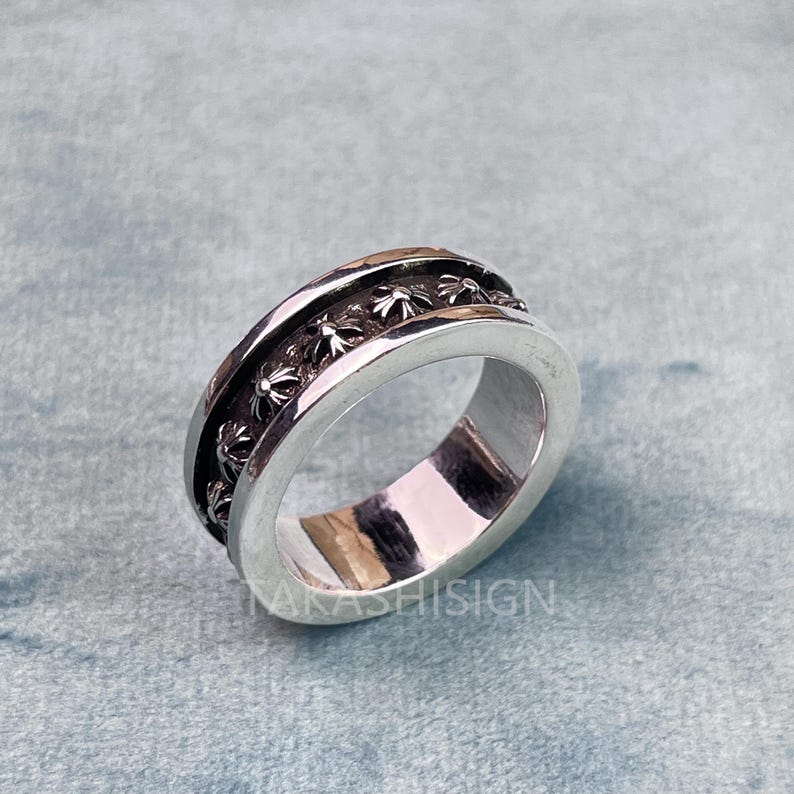 925 Silver cross punk flower Ring chrome gothic style Jewelry Birthday ...