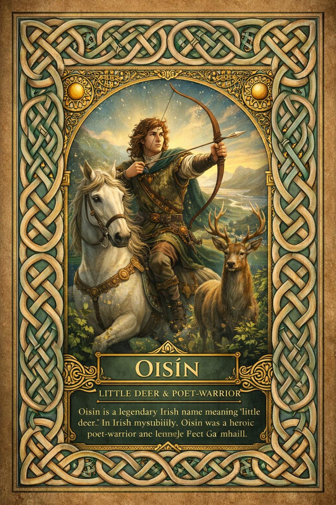 Oisín Irish Mythology Art Print – Fianna Warrior Illustration – Celtic ...