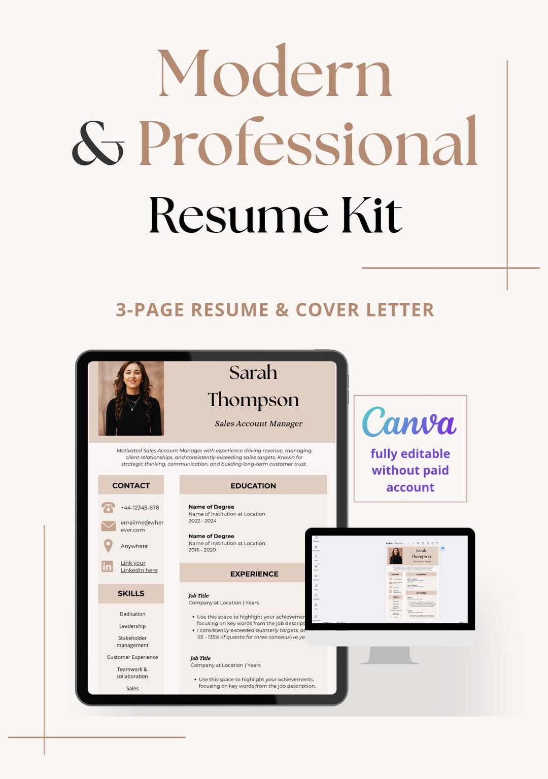 Modern & Professional Resume Kit - Etsy