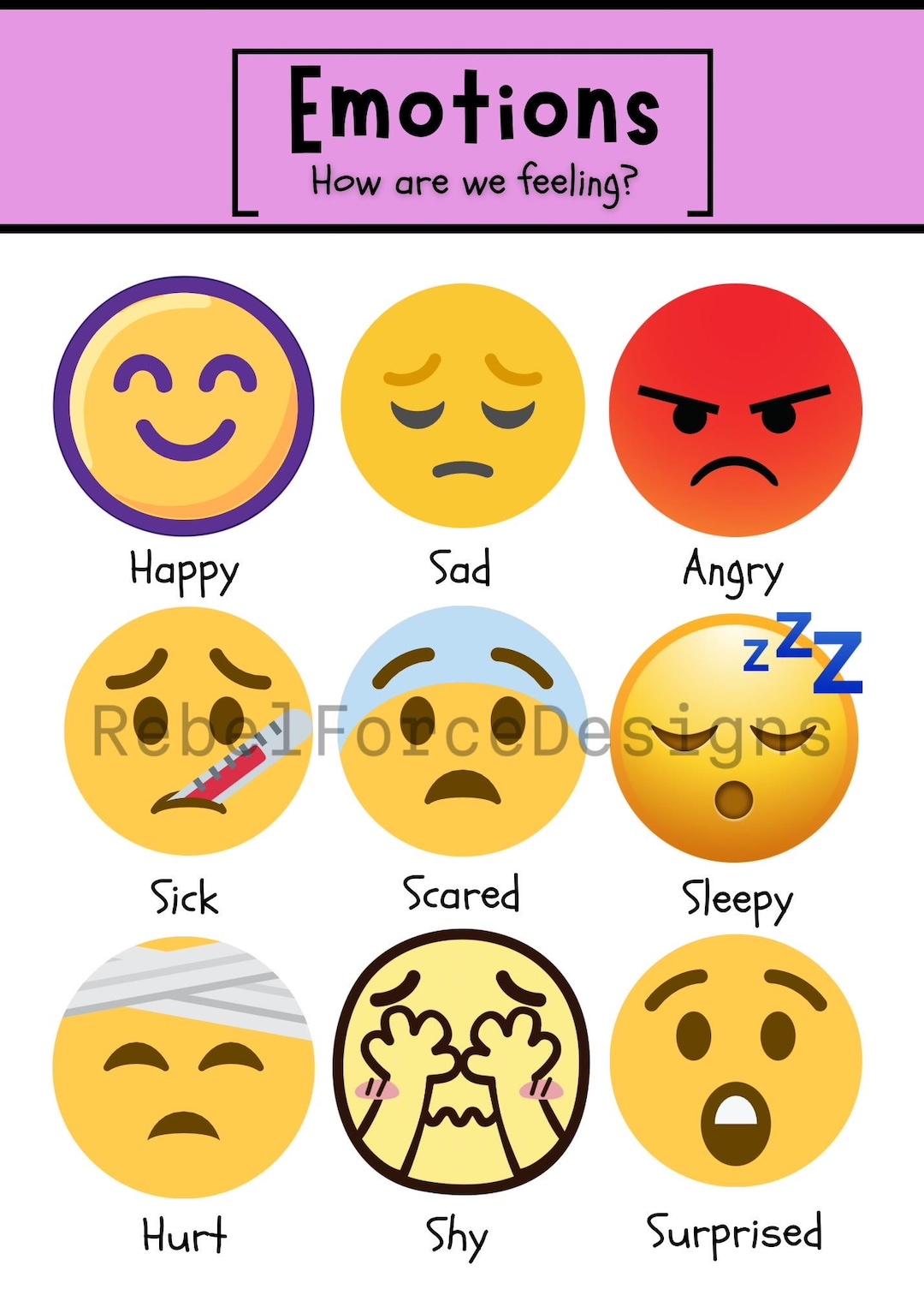 Feelings Chart for Kids | Emotions Learning (digital Download) - Etsy