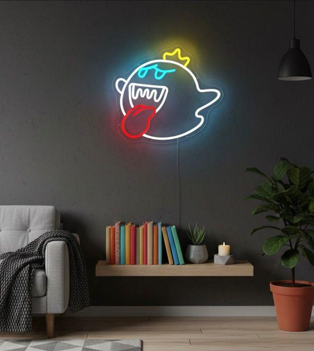 King Boo Neon Sign,ghost Led Neon Light,gaming Neon Sign for Kids Game ...