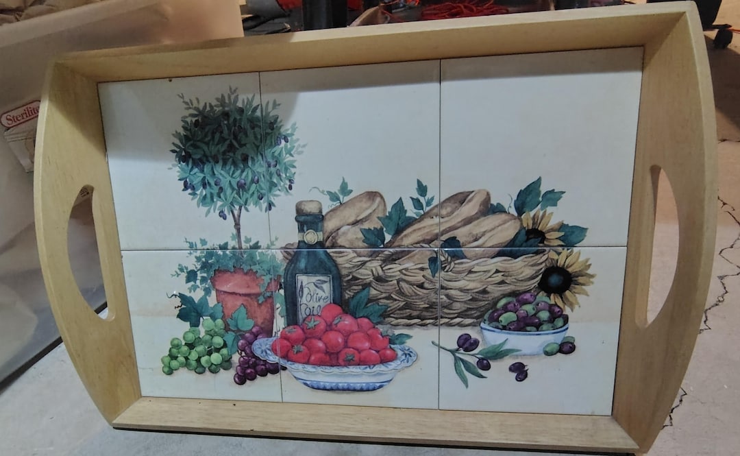 Vintage Tuscan Tile Serving Tray With Wooden Handles - Etsy