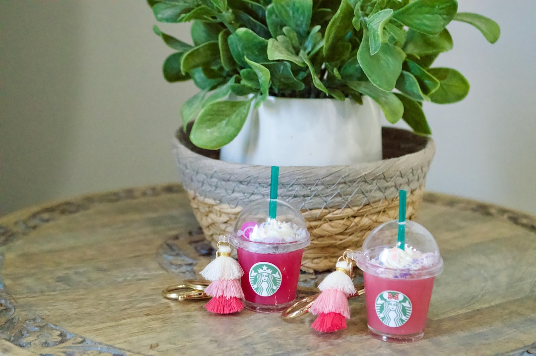Mini Coffee Keychain //inspired Drink Keychain// Pink Drink Key Chain ...