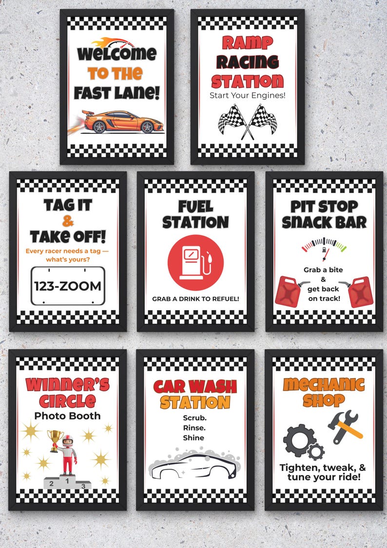 Race Car Birthday Party Printable Signs Bundle (digital Download) - Etsy