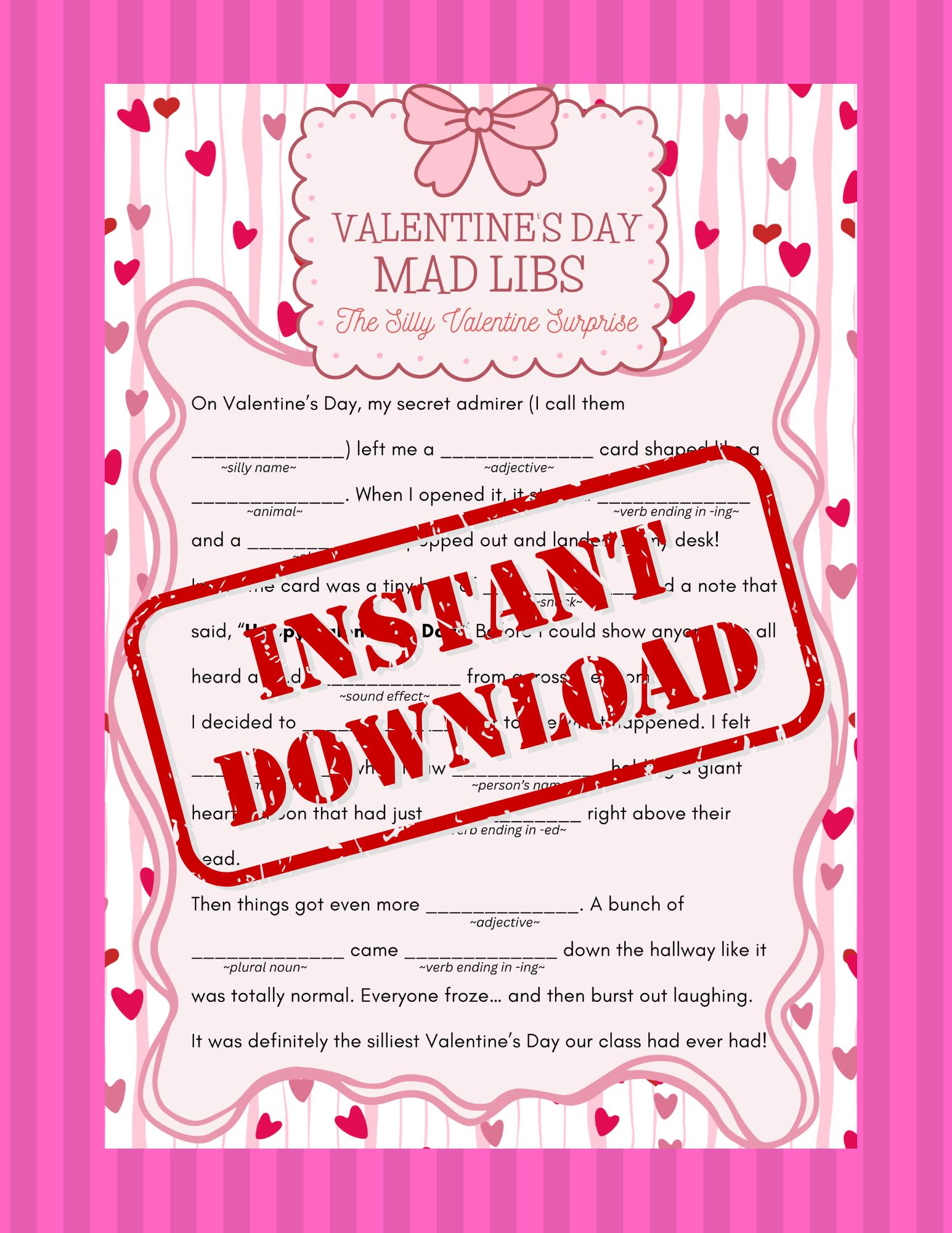 Valentine's Day Mad Libs – Funny Kids Classroom Activity (PDF Printable ...