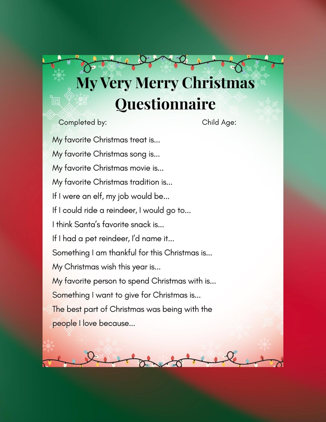 My Very Merry Christmas Questionnaire | Editable Canva Template | Kids ...