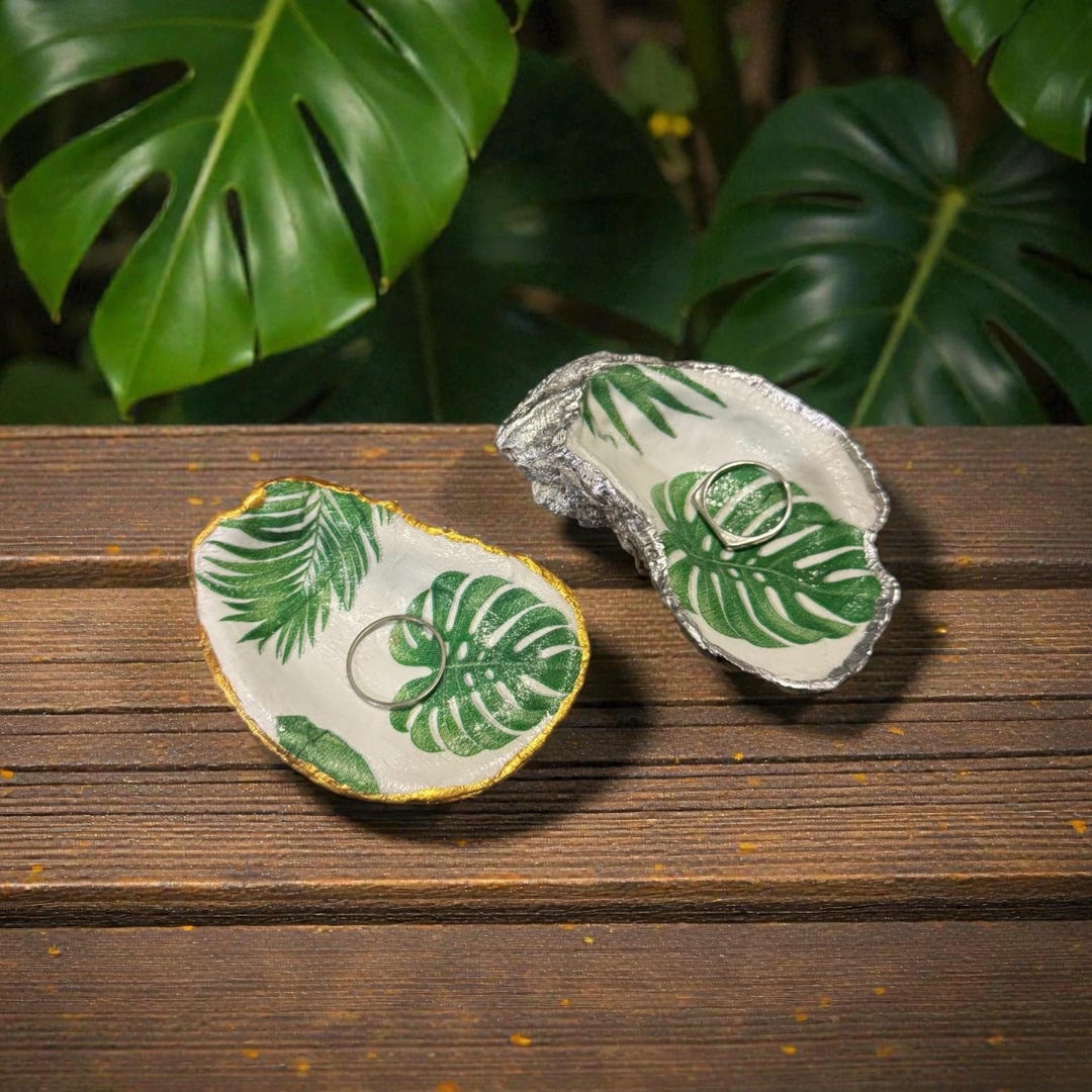 Monstera Plant Greenery Oyster Shell Trinket Jewelry Ring Dish Tray - Etsy