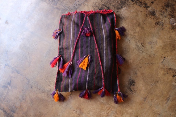 Large Tassel BACKPACK / Woven Greek Bag / 1970's Bohe… - Gem