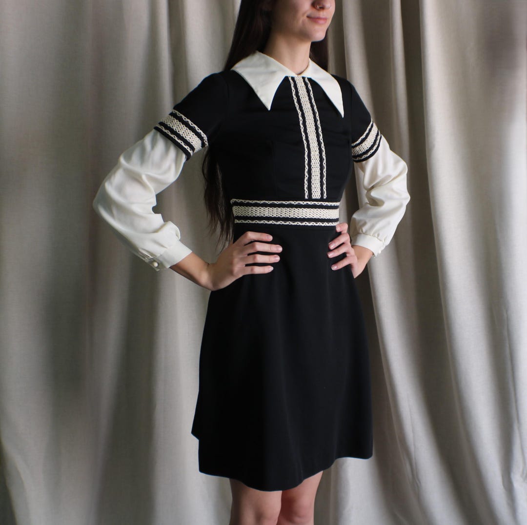 1960's Black and Cream Dress , Vintage Barrymore Collar Dress , Women's ...