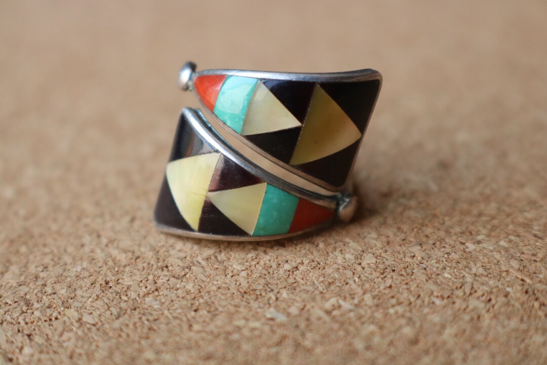 Zuni Inlay RING / Vintage Southwestern Sterling Silver Jewelry ...