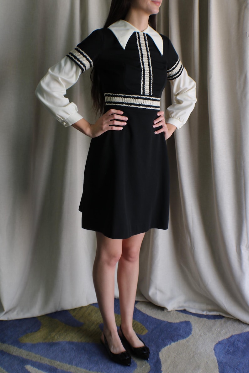 1960's Black and Cream Dress , Vintage Barrymore Collar Dress , Women's ...