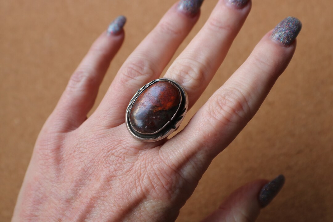 Vintage Southwest Ring / Sterling Silver Jasper Ring / Size 8 1/4 - Etsy