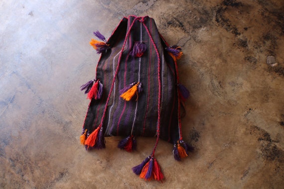 Large Tassel BACKPACK / Woven Greek Bag / 1970's Bohe… - Gem