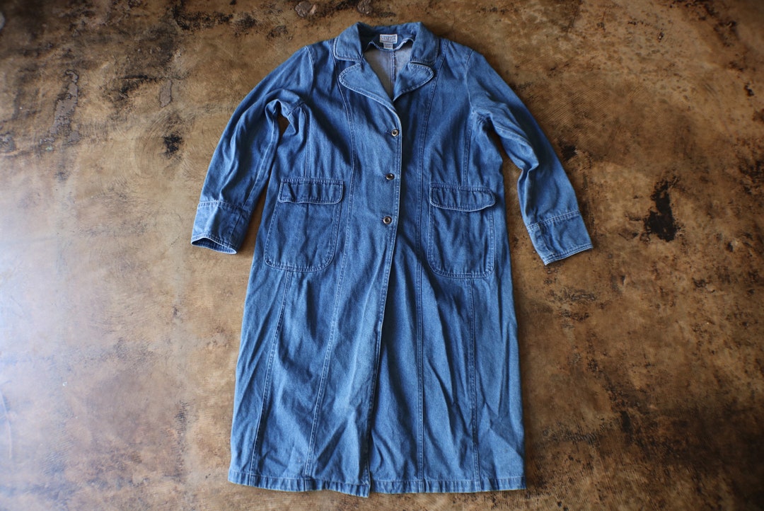 Vintage Denim Duster / Blue Jean Trench Coat / Women's Extra Large - Etsy