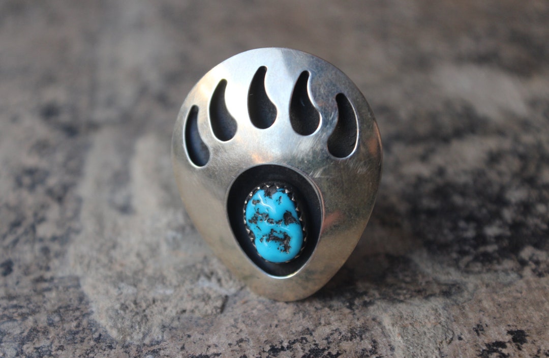 Turquoise Bear Claw RING / Sterling Silver Southwest Jewelry / Large ...