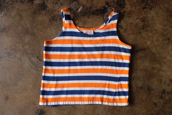 1960's Striped Tank / Vintage Women's Navy Orange and… - Gem