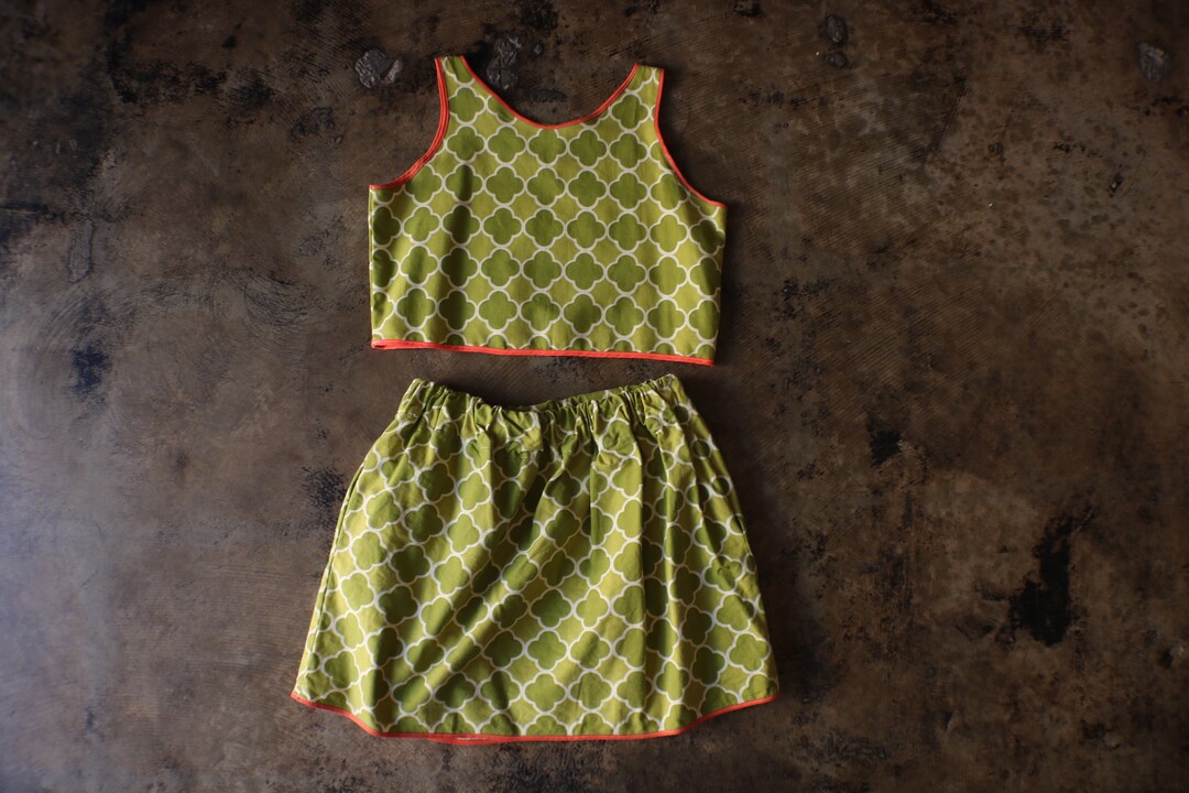 Crop Top Mini Skirt Matching Set / 60's Style Two Piece / Green and ...