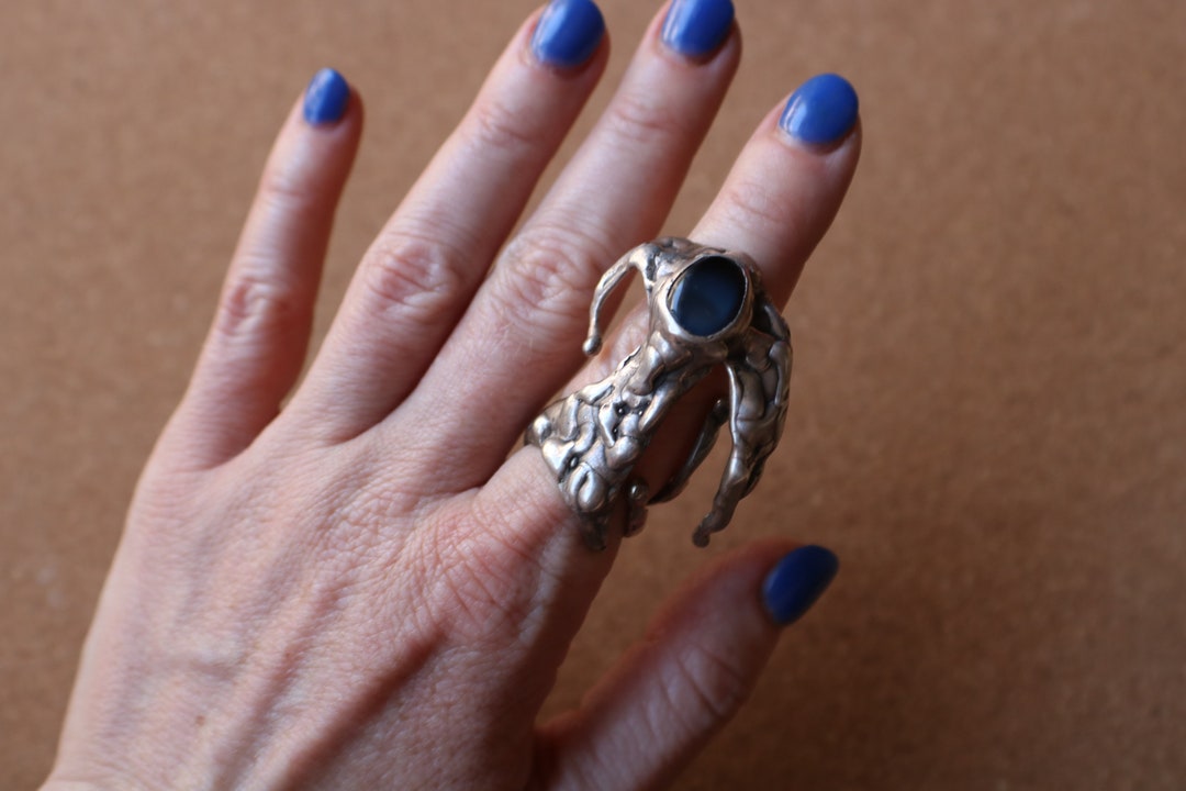70's Oversize Ring / Free Form Art Jewelry / Vintage Sterling Black ...