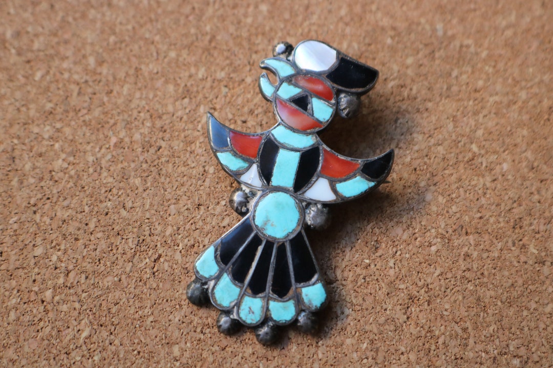Hopi Bird Brooches / 40's to 50's Mosaic Inlay Pin / Southwestern ...
