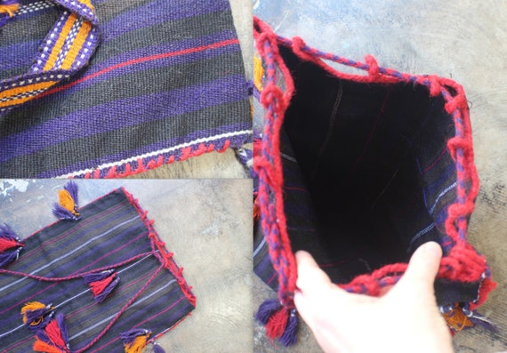 Large Tassel BACKPACK / Woven Greek Bag / 1970's Bohe… - Gem