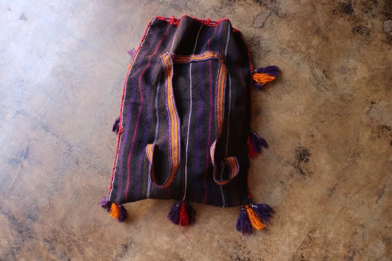 Large Tassel BACKPACK / Woven Greek Bag / 1970's Bohe… - Gem