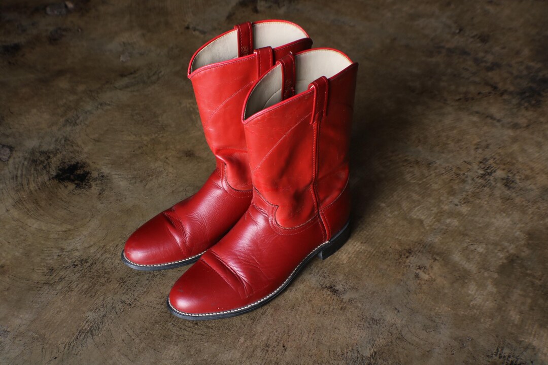 10 M Red Cowboy Boots / Women's Bright Red Leather Boots / Vintage ...