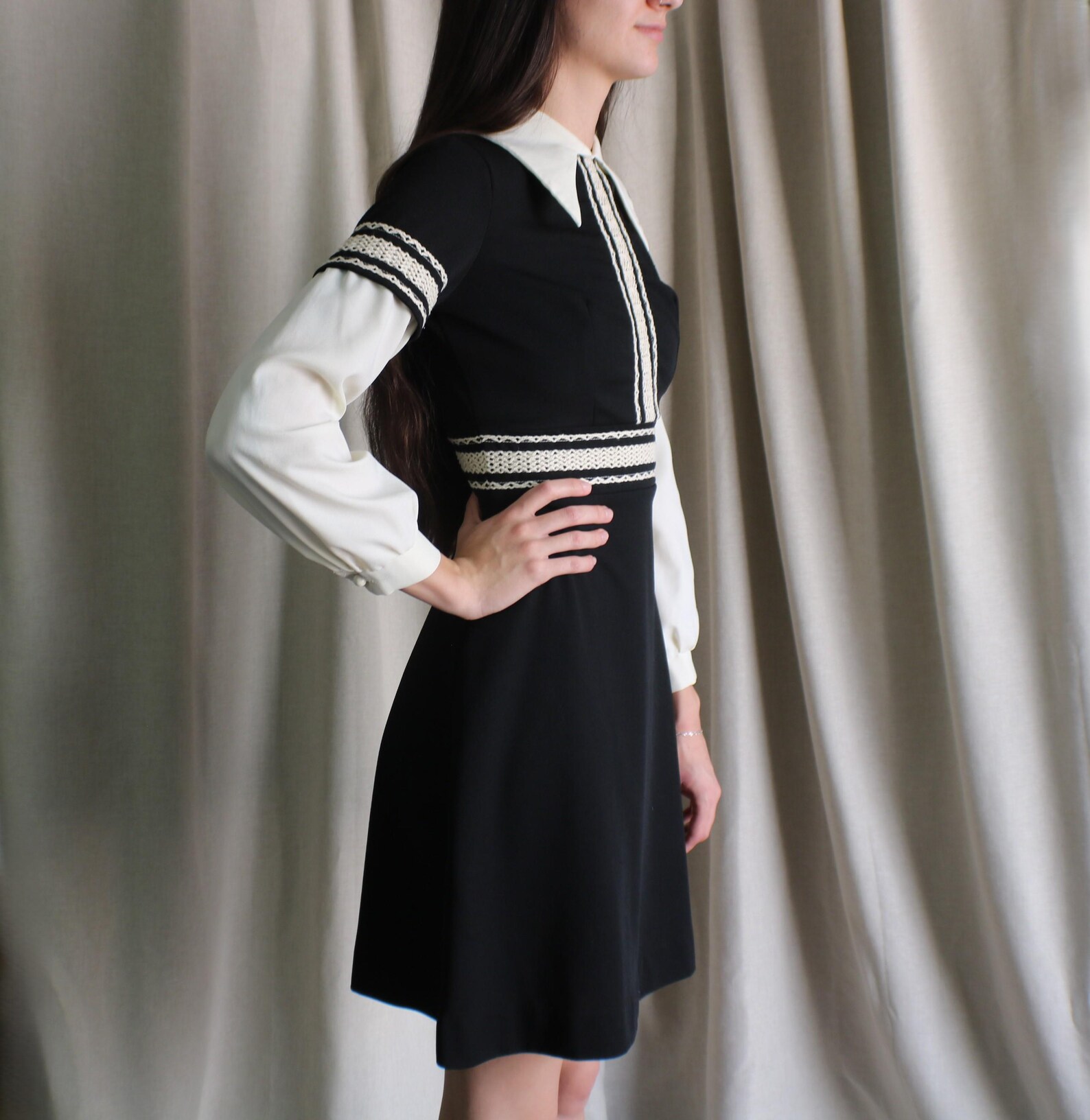 1960's Black and Cream Dress , Vintage Barrymore Collar Dress , Women's ...