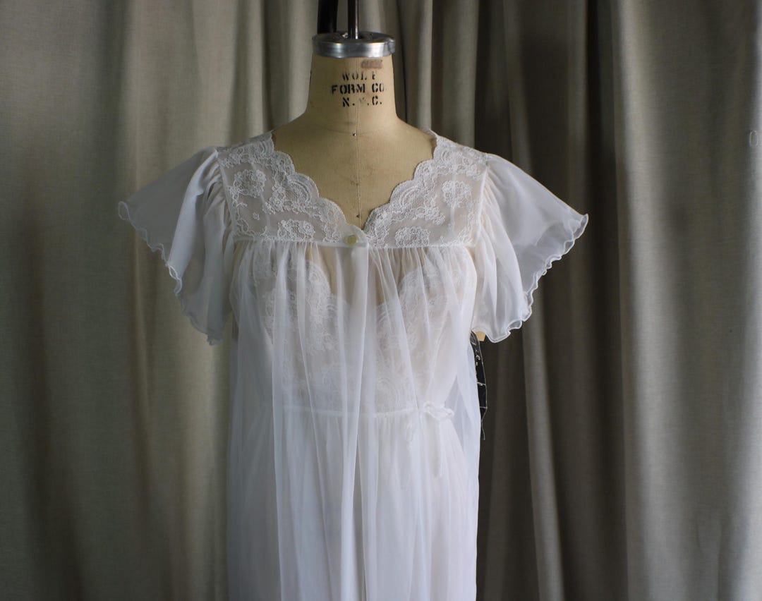 Vintage Night Gown Set / Matching Translucent Robe and Slip / Women's ...