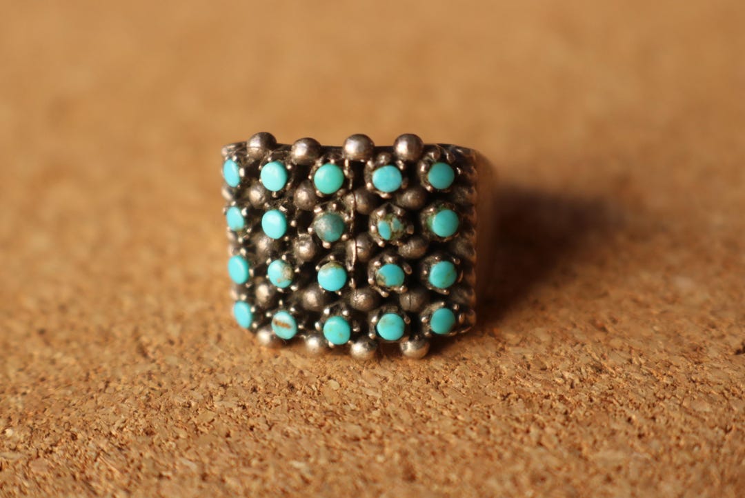 Turquoise Cluster RING , Snake Eye Turquoise, Sterling Silver Southwest ...