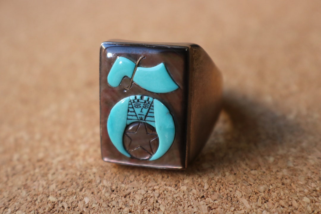 Vintage Shriners Ring / Men's Sterling Turquoise and Abalone Men's Ring ...