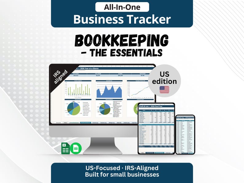 Small Business Bookkeeping Essentials Spreadsheet 2026 | Excel and ...