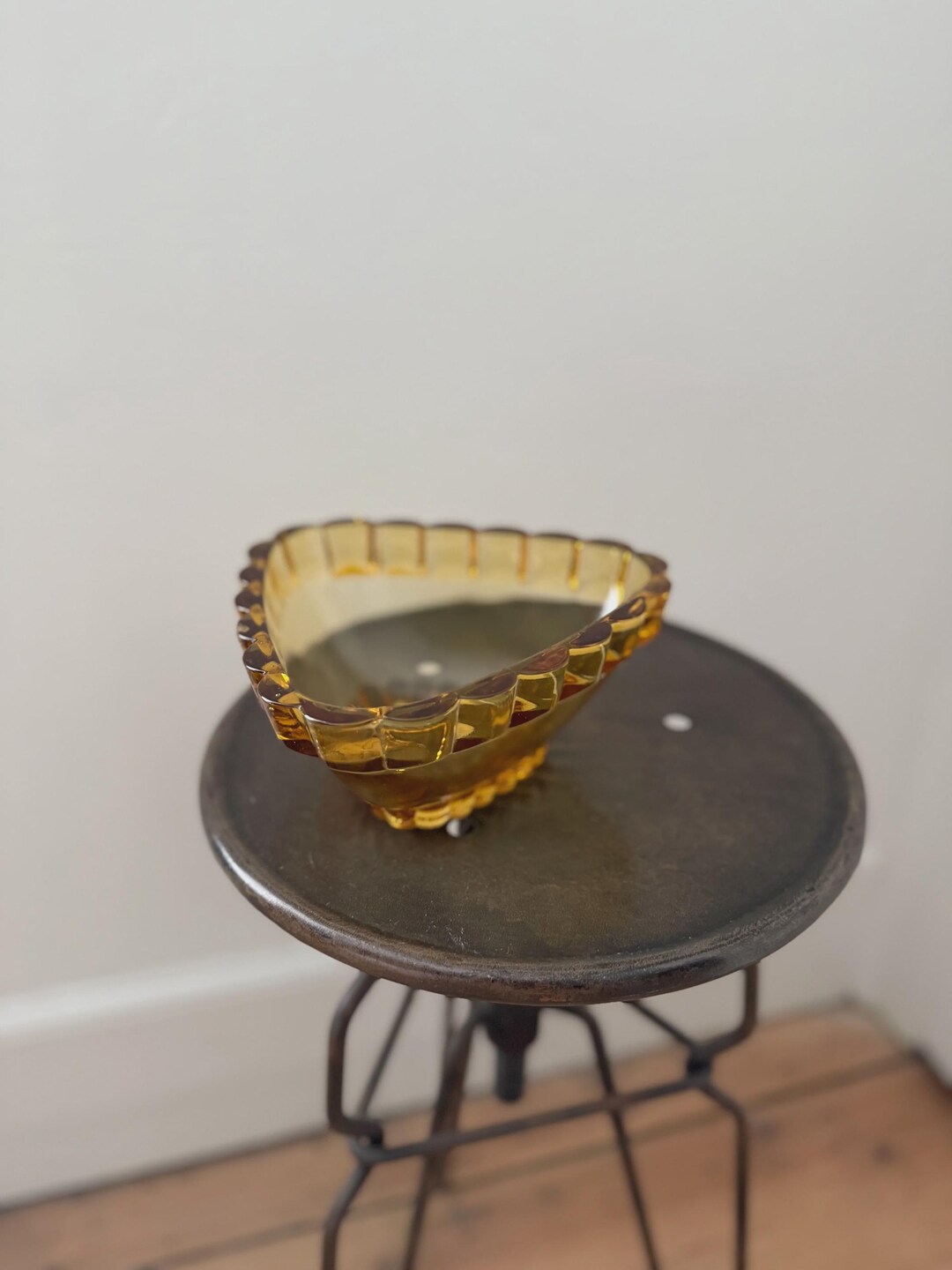 Vintage 60s Czech Amber Pressed Glass Bowl - Etsy