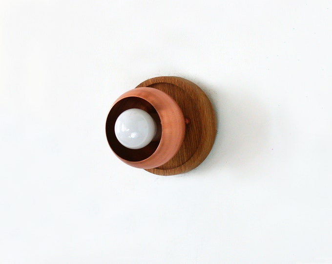 Copper an White Oak Farmhouse Sconce Light Oak and Copper Fixture Lamp ...