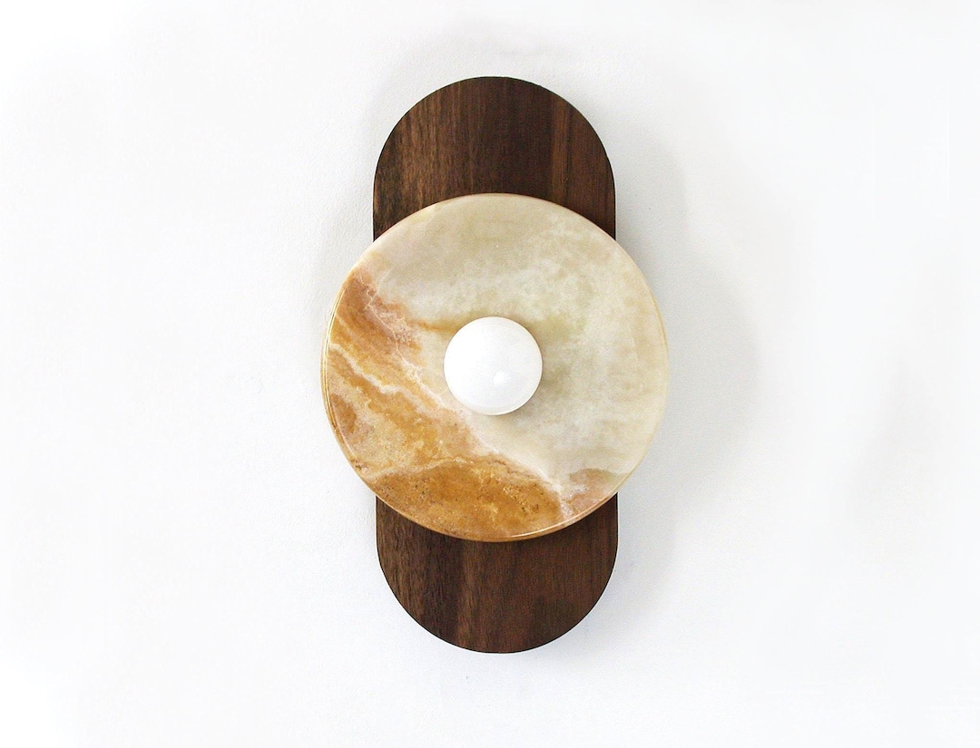 Onyx Stone and Walnut Oval Fixture Light Onyx Vanity Sconce Onyx ...